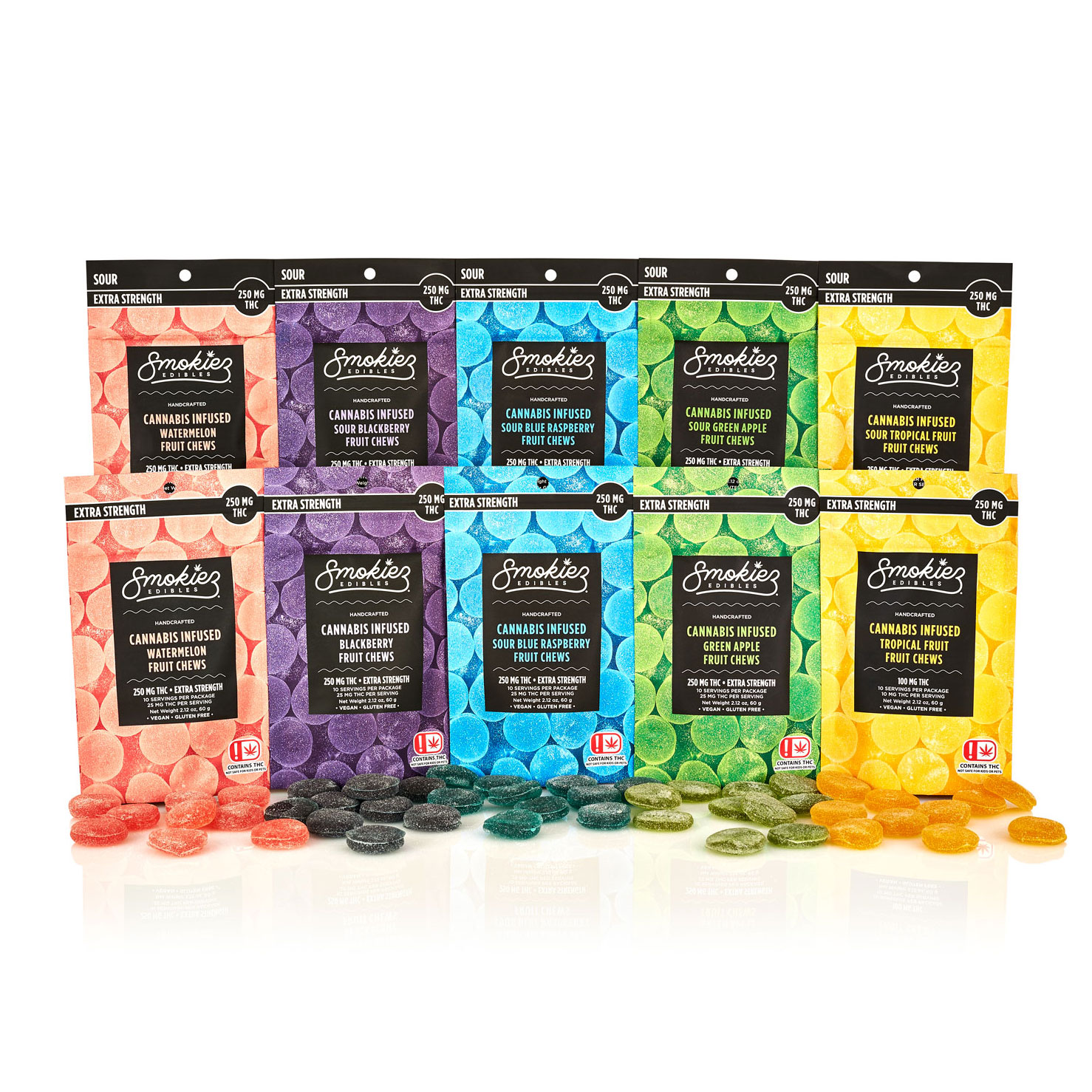 Assorted Extra Strength Fruit Chews[10pk] (250mg) THC | Smokiez ...
