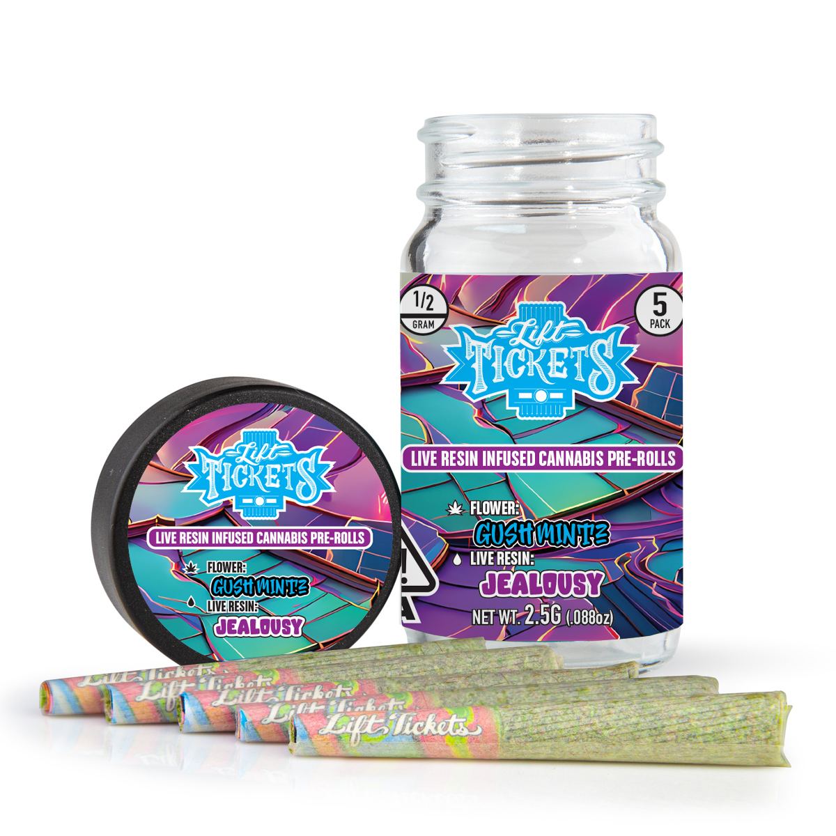 Gush Mintz x Jealousy [.5g] | Lift Tickets | Infused Pre Roll 5 Pack - Jane