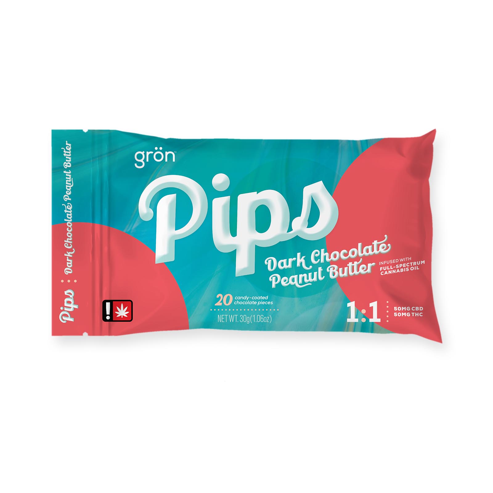 1:1 Dark Chocolate Peanut Butter Pips (50mg CBD/50mg THC) | Grön ...