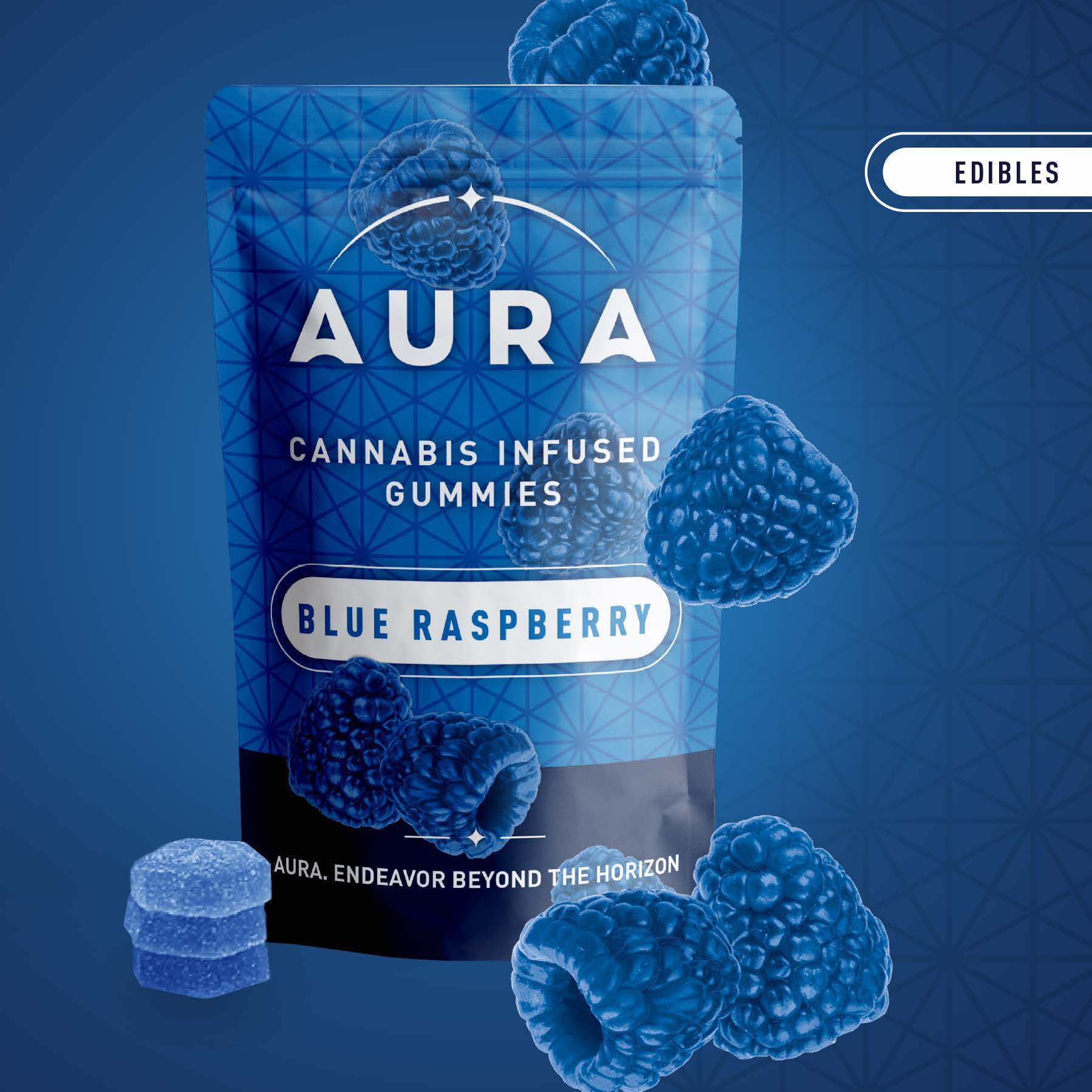 4THC:1CBN Blue Raspberry (550mg) [26pk] | Aura | Gummies - Jane