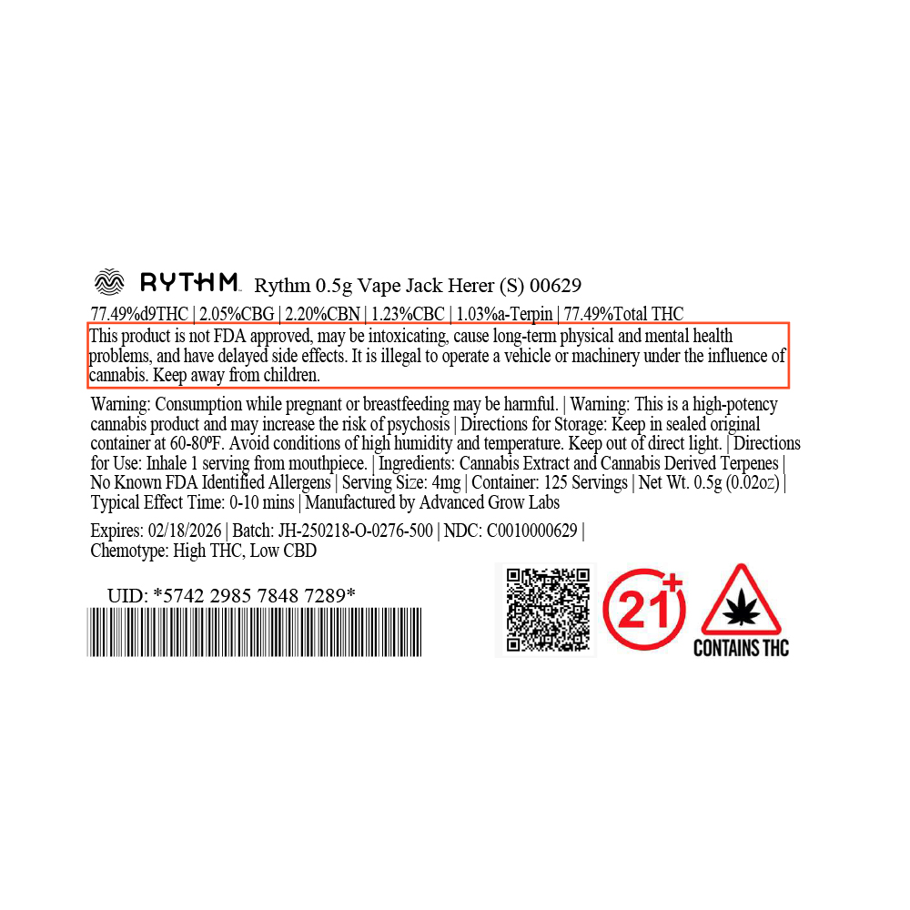 Rythm 0.5g Vape Jack Herer (S) 00629