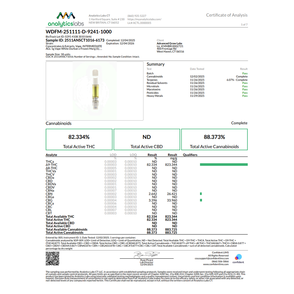 AGL 1g Vape White Durban x Frozen Marg (S) 01119