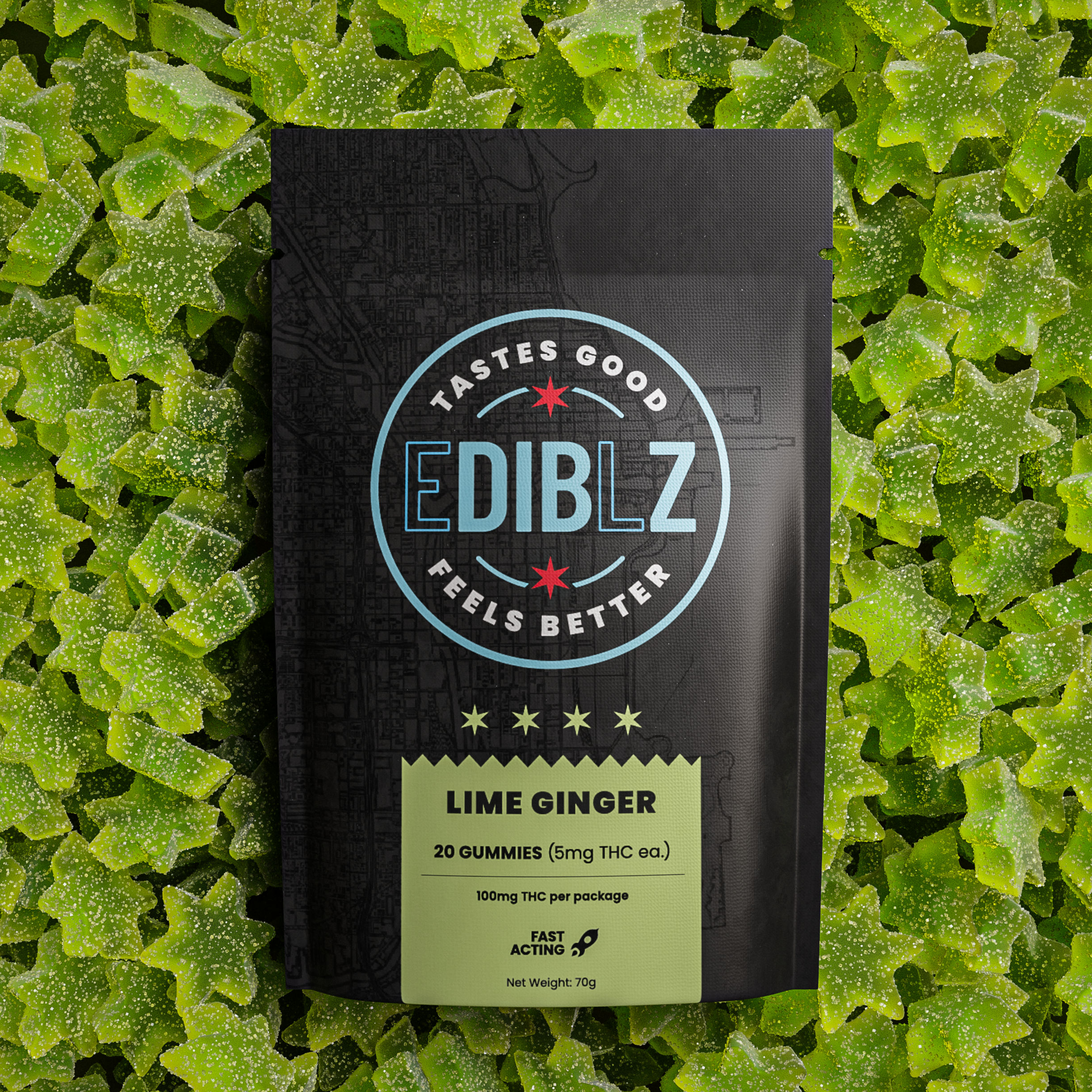 Fast Acting! Lime Ginger [20pk] (100mg) | DIBZ | Fast Acting Gummies - Jane