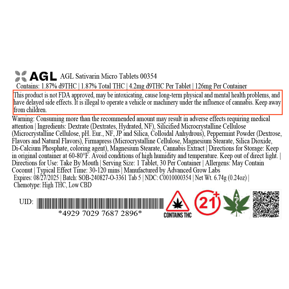 AGL Sativarin Micro Tablets 00354
