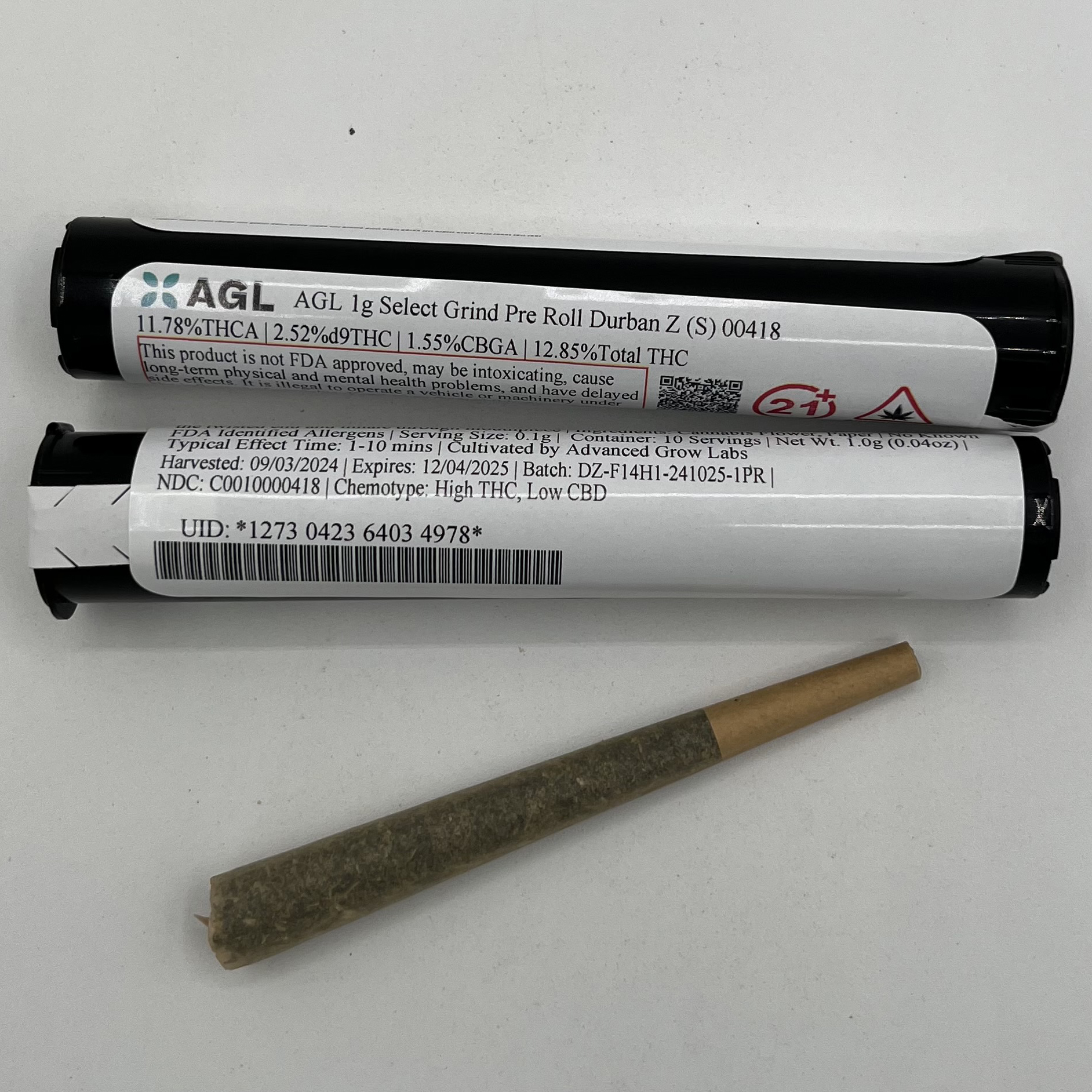 AGL 1g Select Grind Pre Roll Durban Z (S) 00418