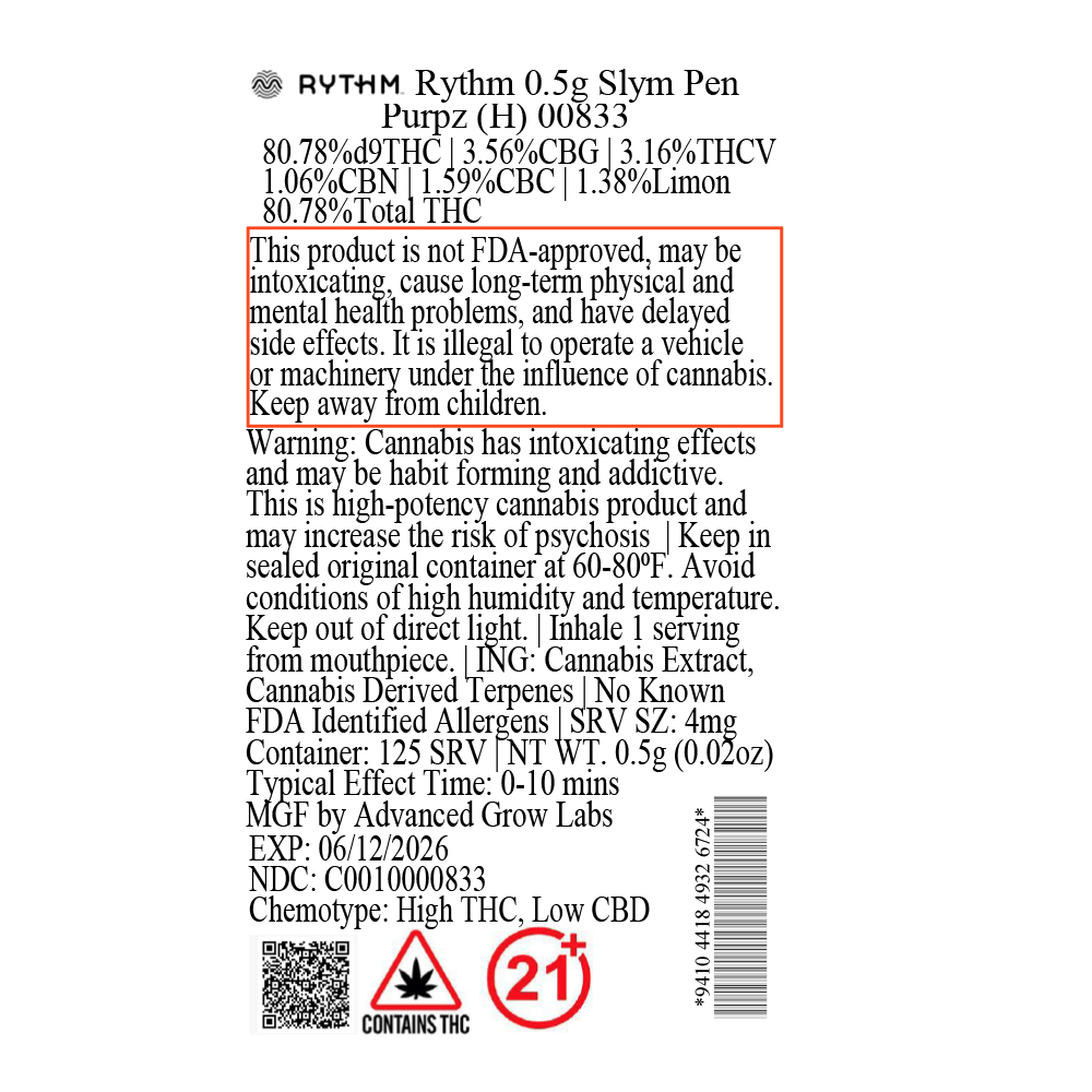 Rythm 0.5g Slym Pen Purpz (I) 00833