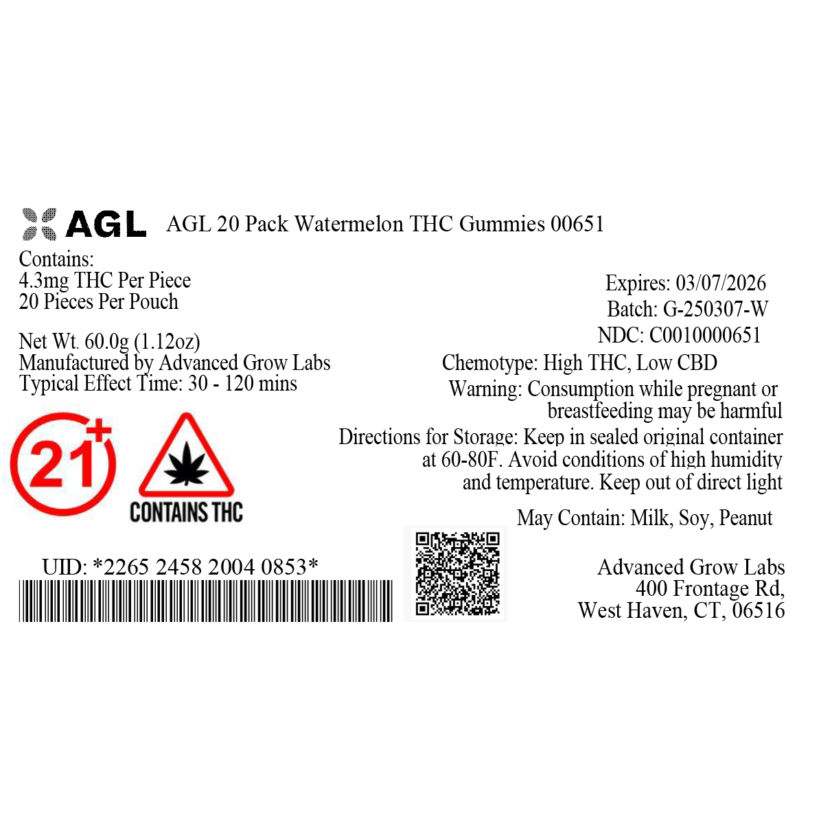 AGL 20 Pack Watermelon Gummies 00651