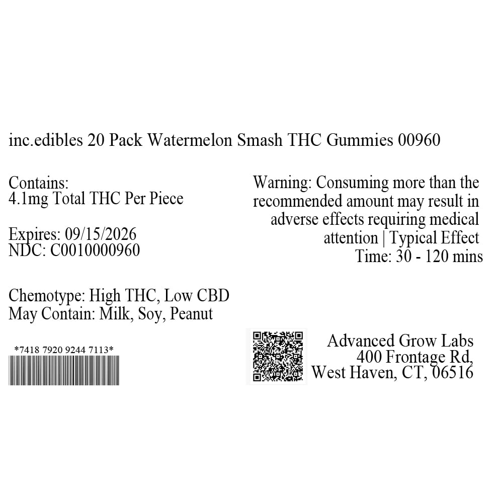 inc.edibles 20 Pack Watermelon Smash THC Gummies 00960 undefined ...