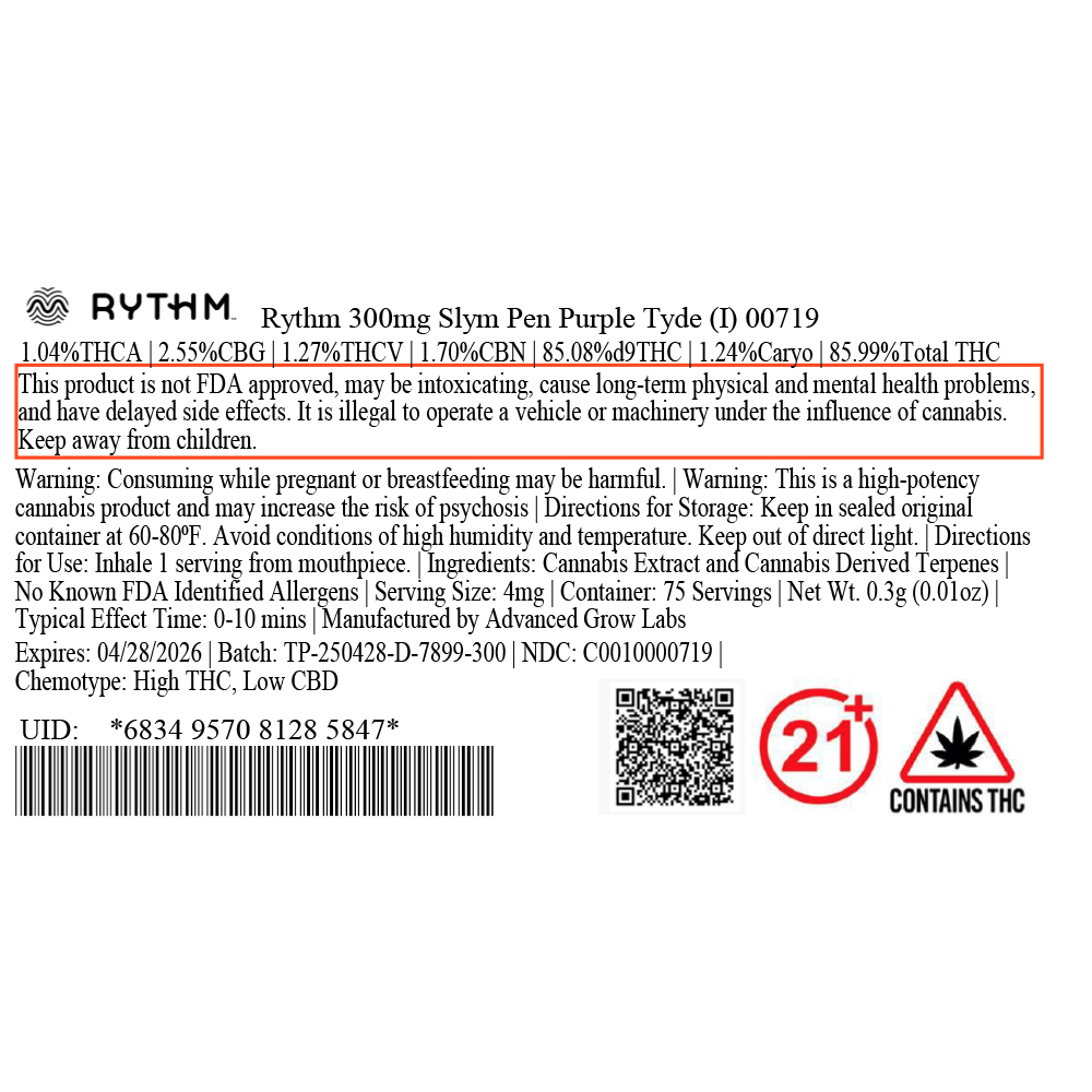 Rythm 300mg Slym Pen Purple Tyde (I) 00719