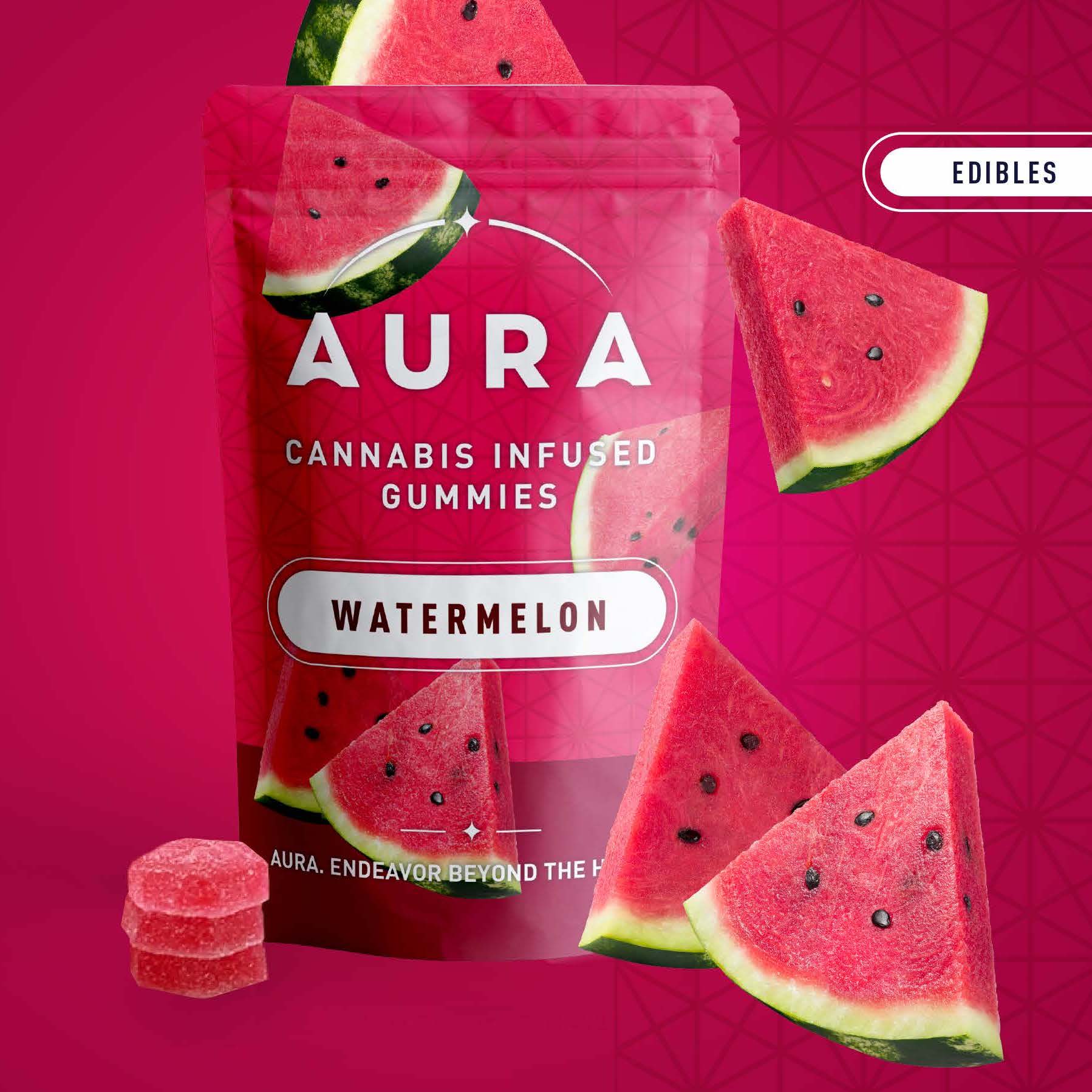 Watermelon Crunch + CBD - 220mg Candies - Hybrid - 24pk | Aura | Bloom