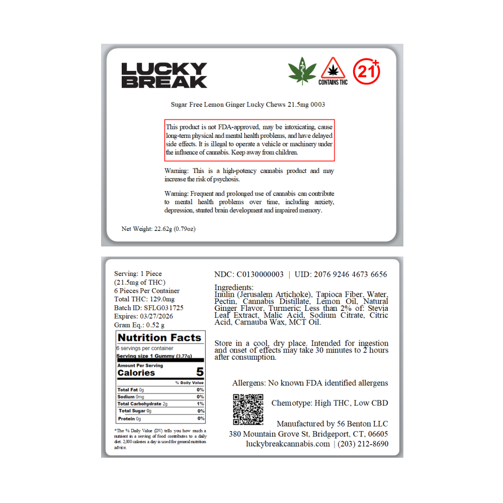 Sugar Free Lemon Ginger Lucky Chews 21.5mg 0003