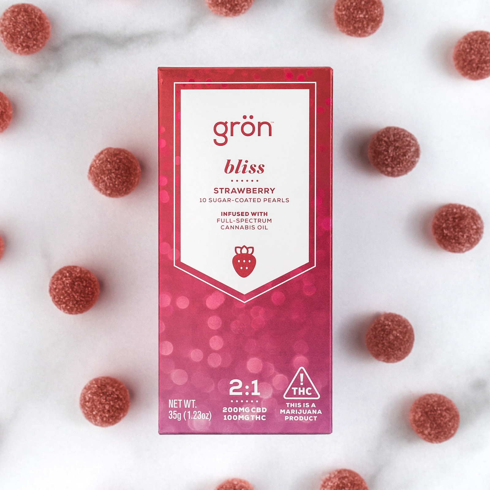 2:1 Strawberry Bliss (100mg CBD/50mg THC) | Grön | Pearl Gummies - Jane