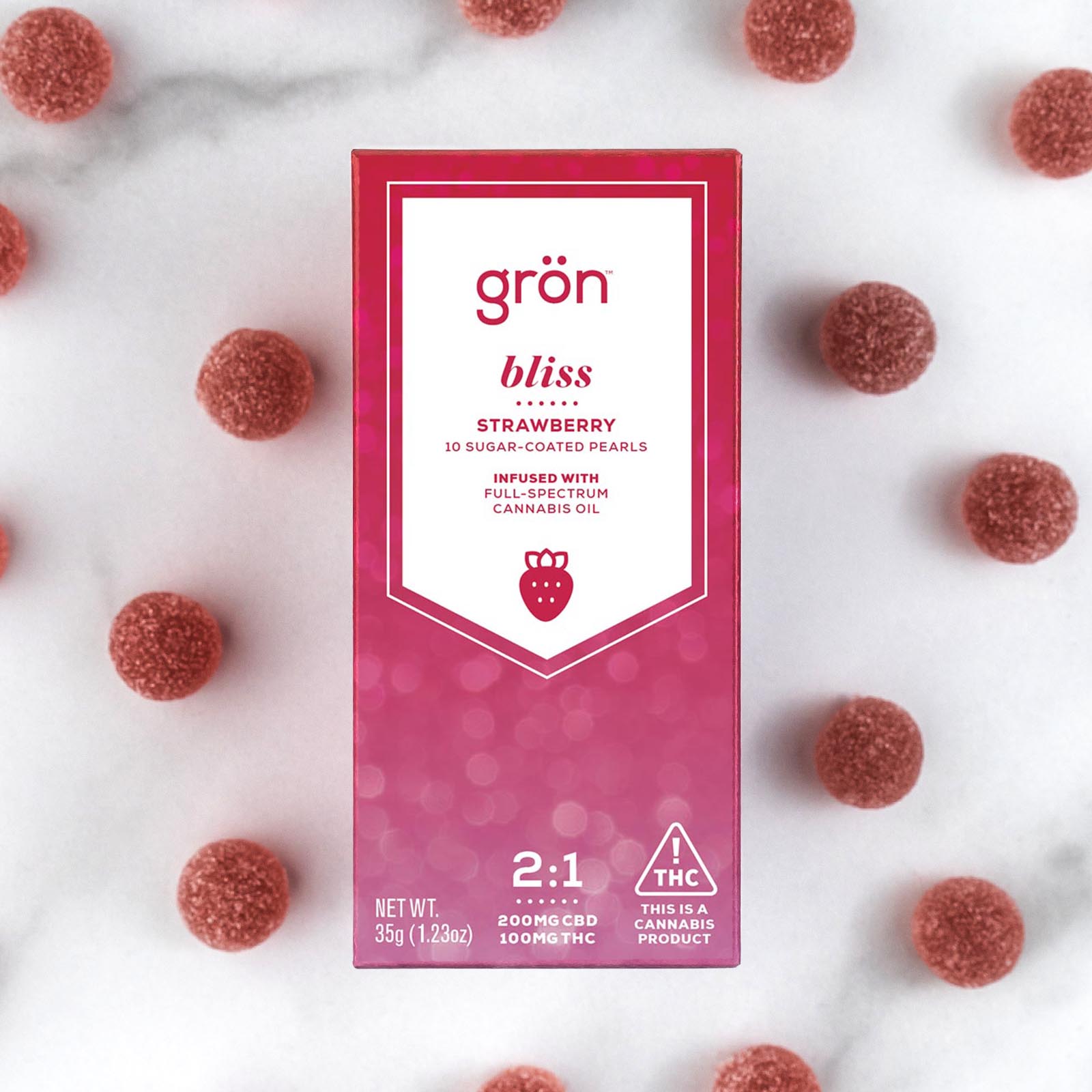2:1 Strawberry Bliss (100mg CBD/50mg THC) | Grön | Pearl Gummies - Jane