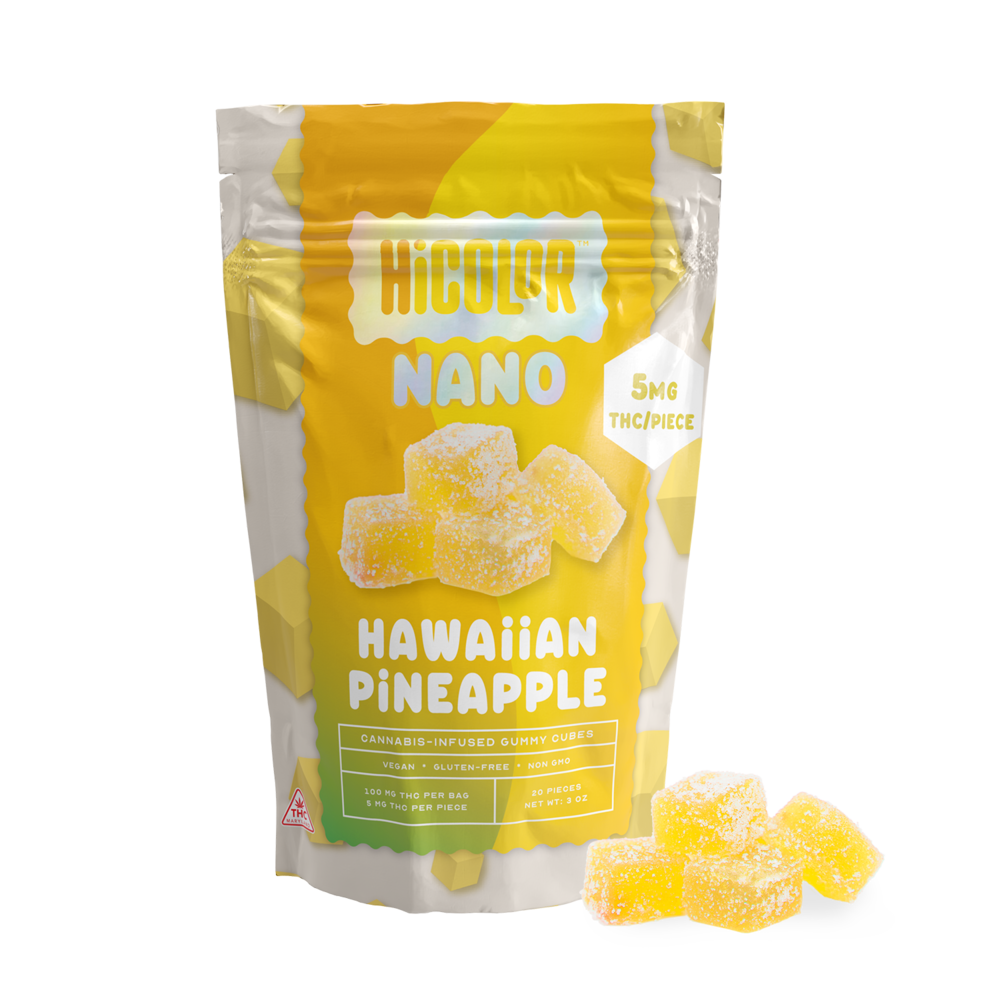 Hawaiian Pineapple Nano [20pk] (100mg) | HiCOLOR | Gummy Cubes - Jane