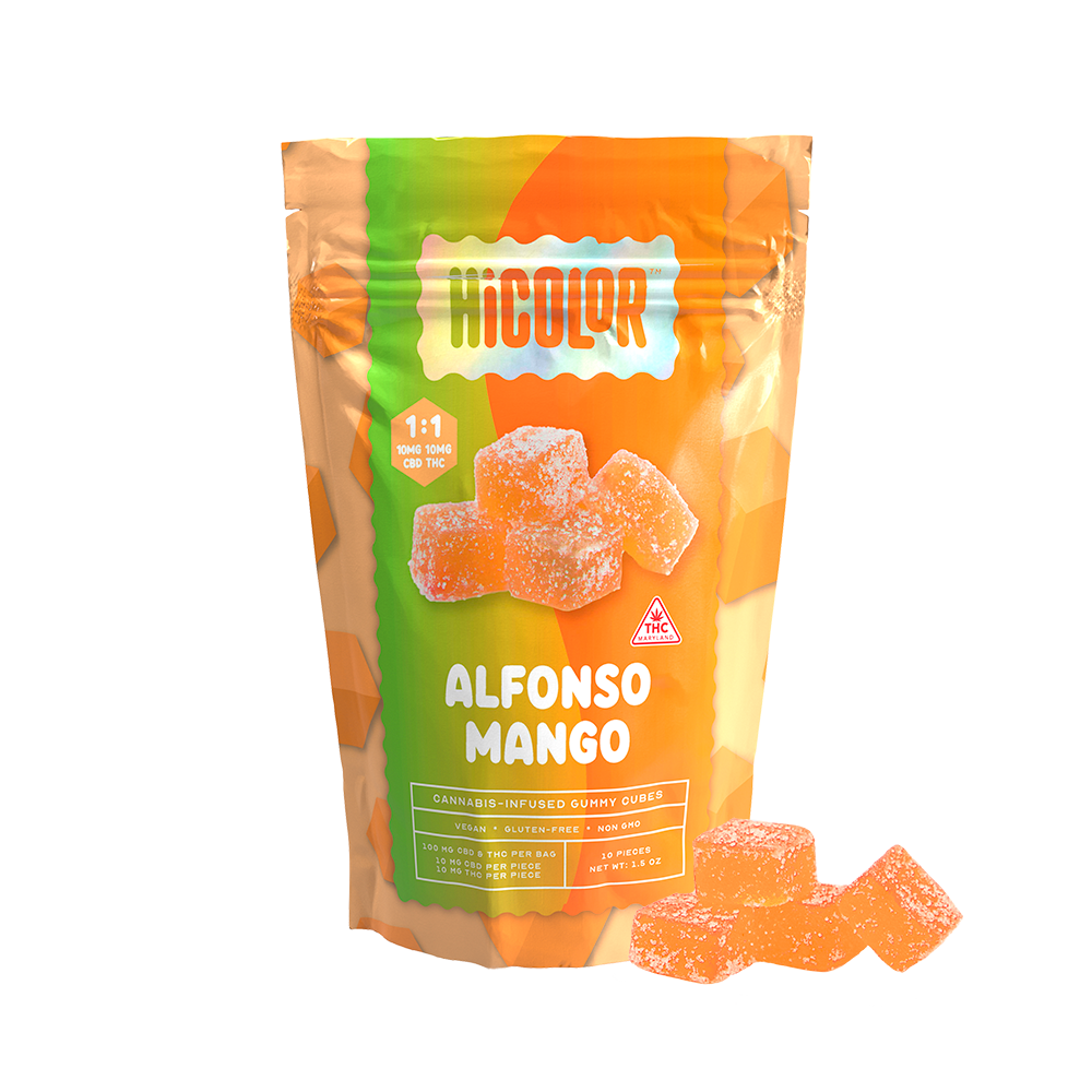 1:1 Alfonso Mango (10mg CBD/10mg THC) | HiCOLOR | Gummy Cubes - Jane