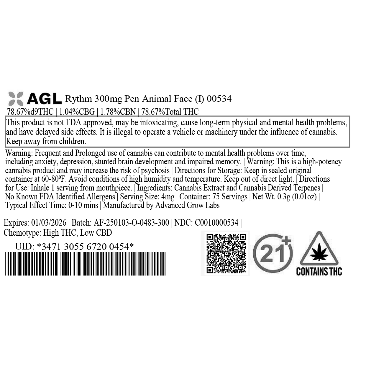 Rythm 300mg Pen Animal Face (I) 00534