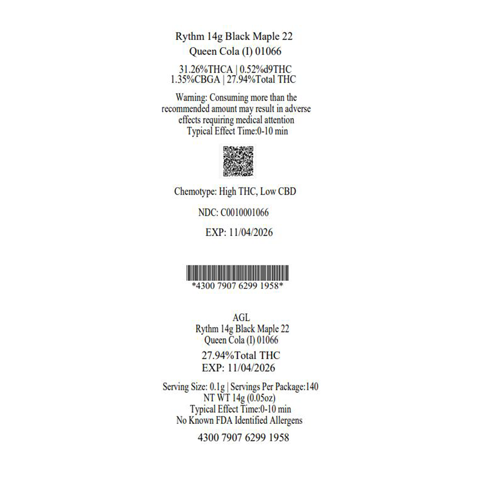 Rythm 14g Black Maple 22 Queen Cola I 01066 Undefined Connecticut