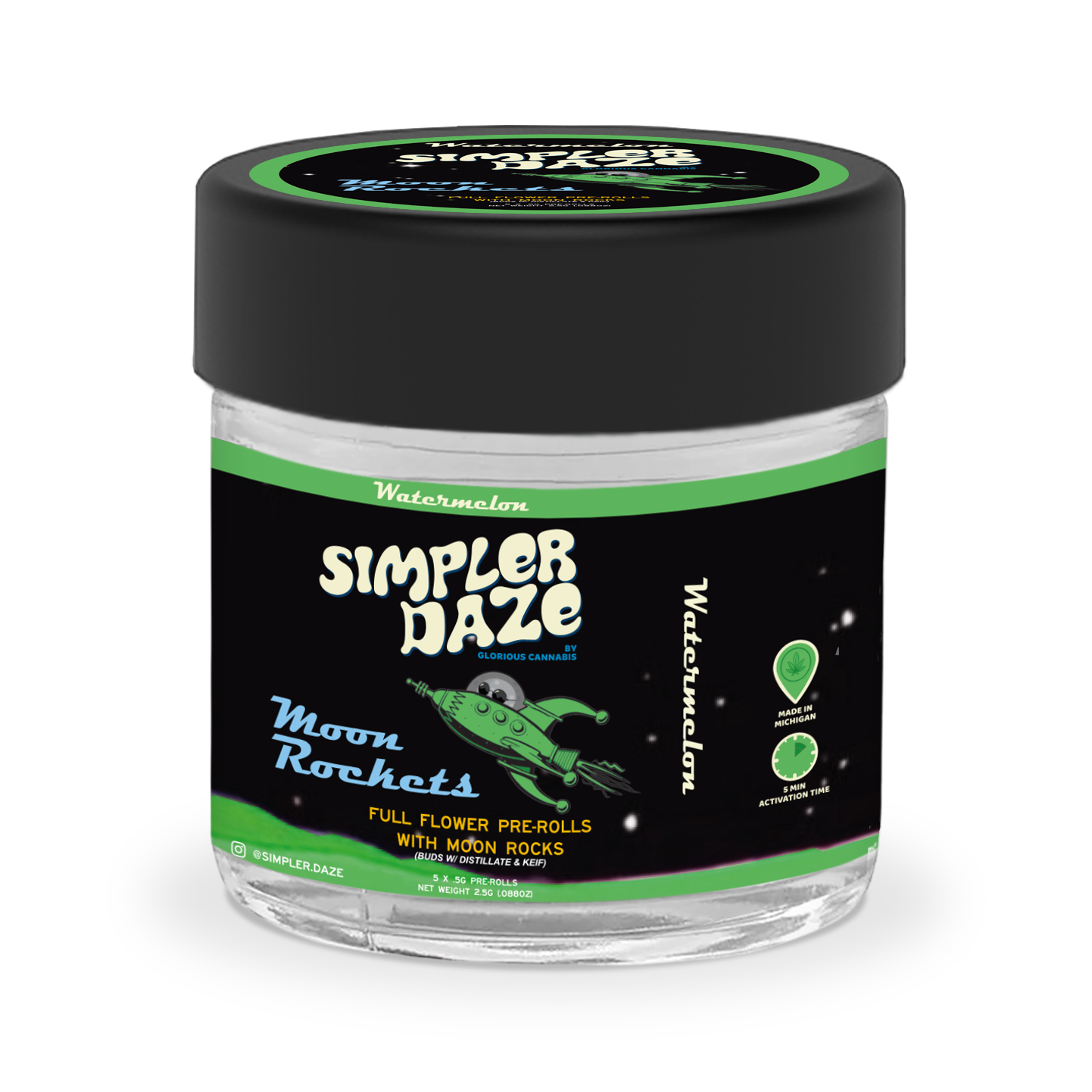 Watermelon Moon Rockets [.5g] | Simpler Daze | 5 Pack Infused Pre Roll ...