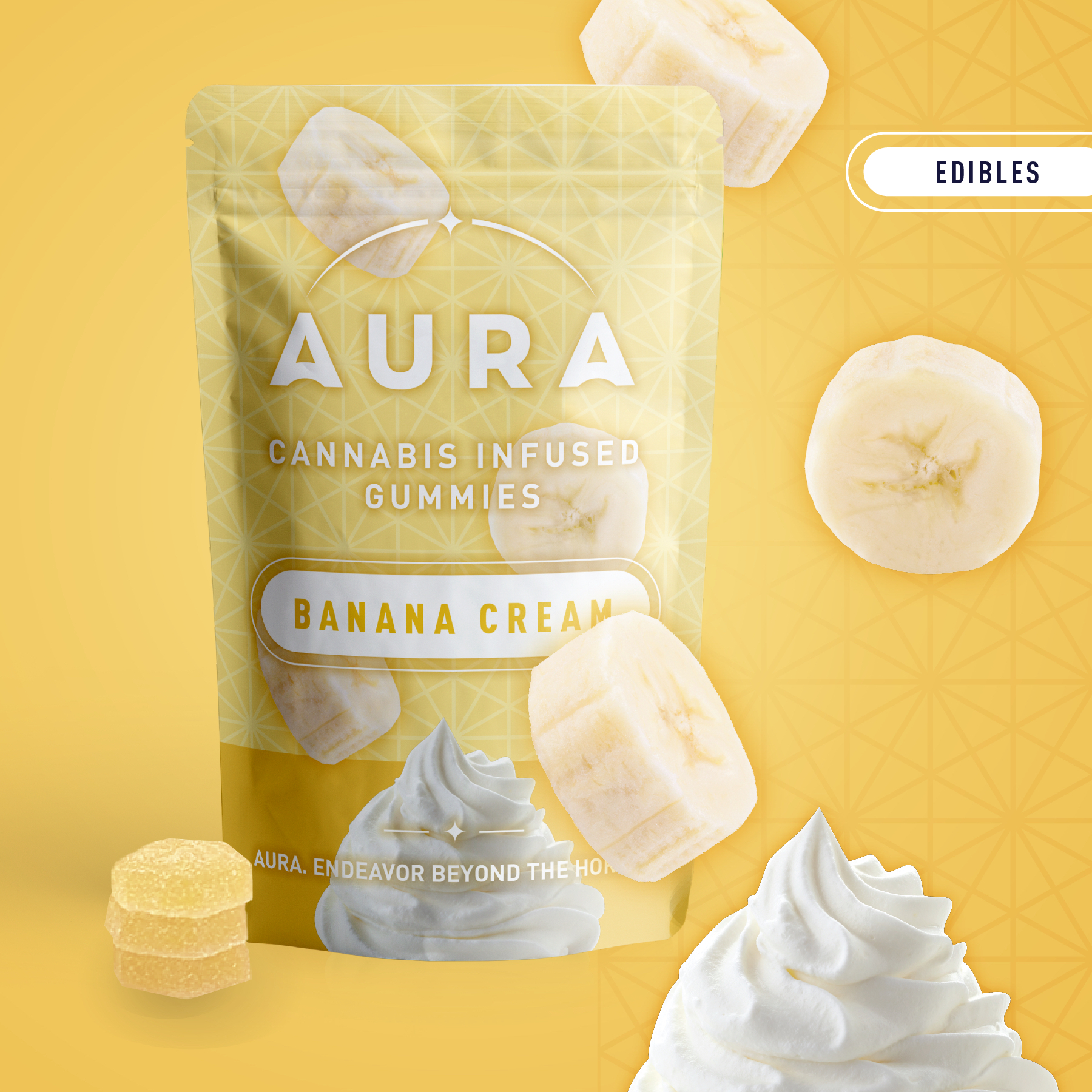 Banana Cream +CBC (330mg, 7 50mg Gummies) | Aura | Gummies - Jane