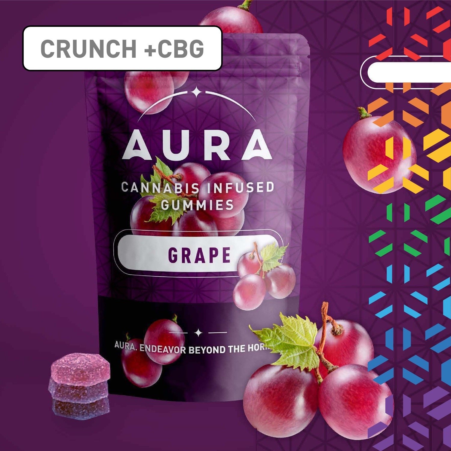 Grape CRUNCH +CBG [12pk] (42mg CBG/ 120mg THC) | Aura | Gummies - Jane