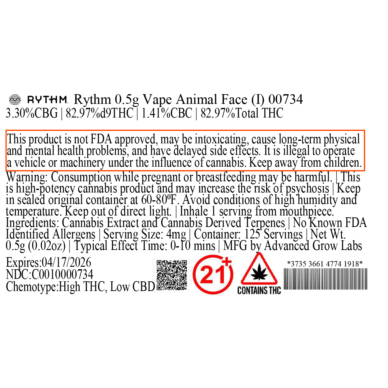 Rythm 0.5g Vape Animal Face (I) 00734