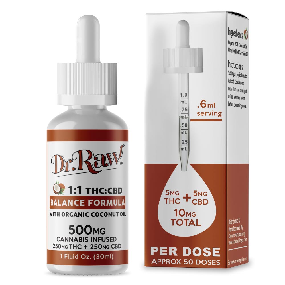 1:1 THC:CBD (500mg) | Dr. Raw Organics | Balance Tincture - Jane