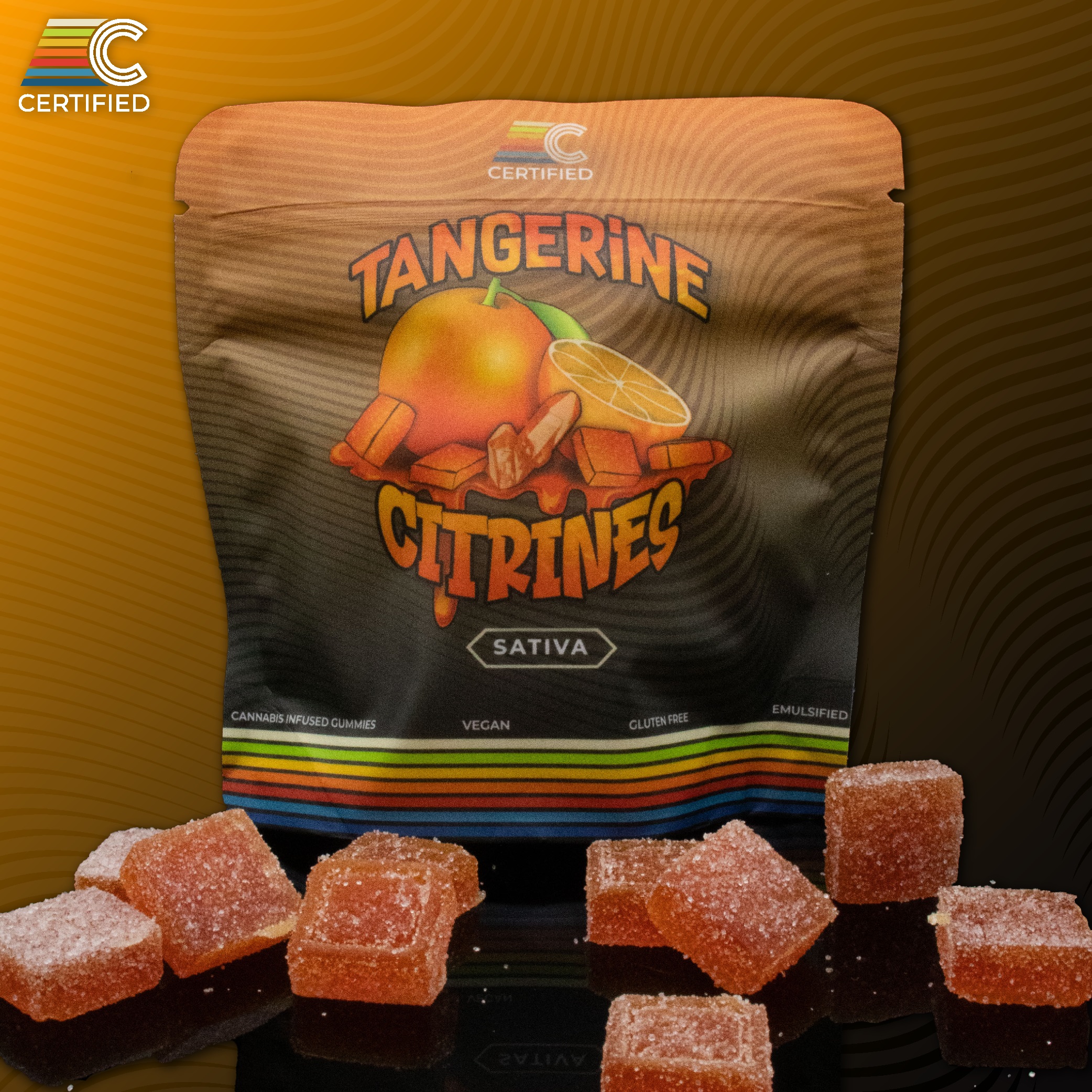 Tangerine Citrines - Sativa [10pk] (100mg) | CERTIFIED | Gummies - Jane