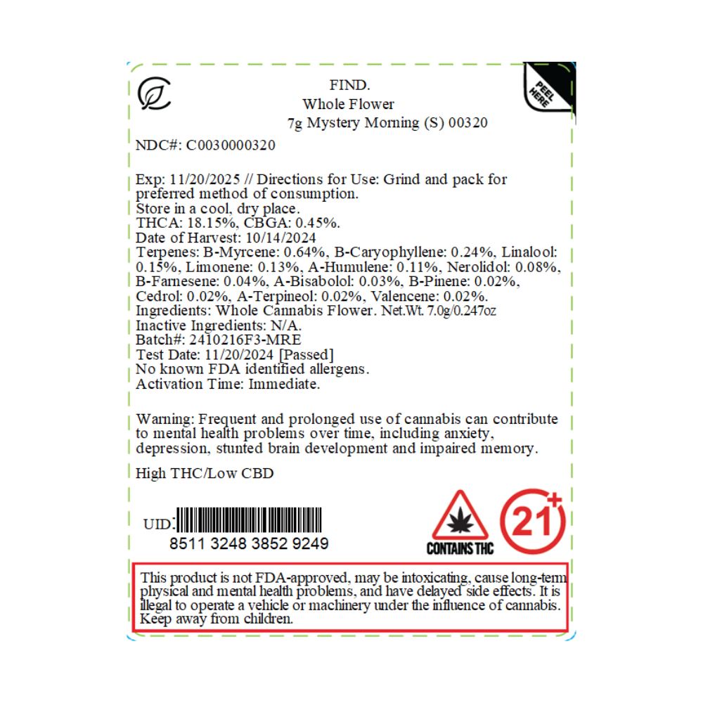 Find. Whole Flower 7g Mystery Morning (S) 00320